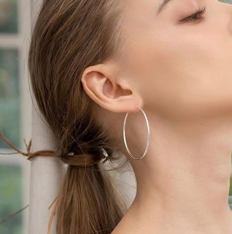 Solid Sterling Silver 925 Large 50MM Hoops – Gem Jewelers NYC