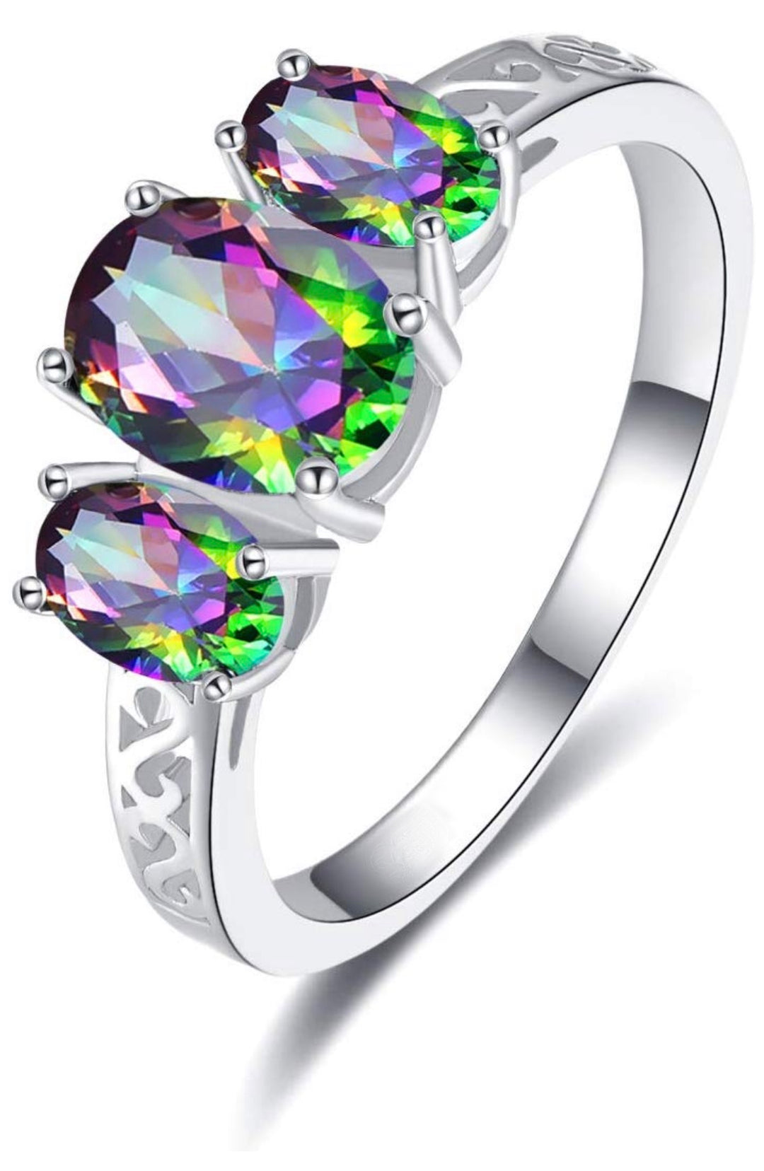Tri Stone Created Oval Mystic Topaz Gemstone Ring – Gem Jewelers NYC